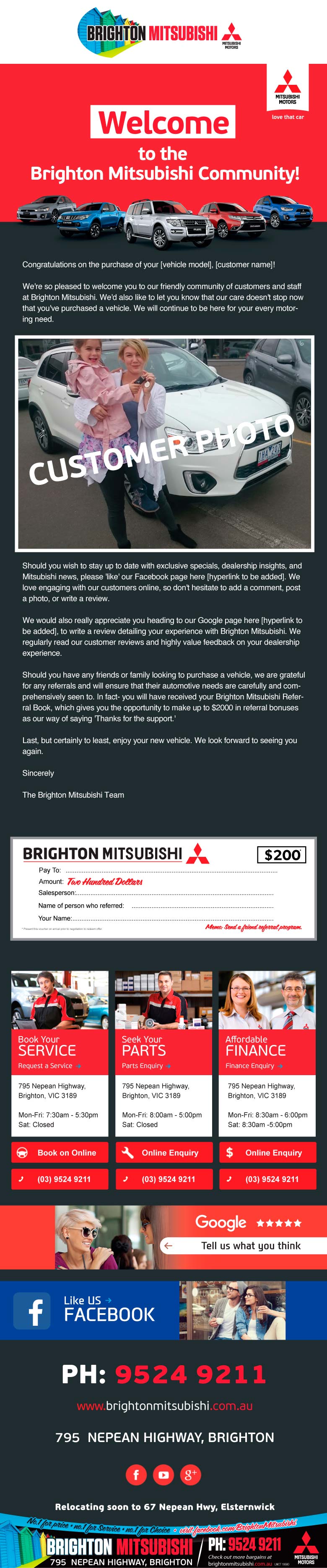 Brighton Mitsubishi Welcome Email | ADME